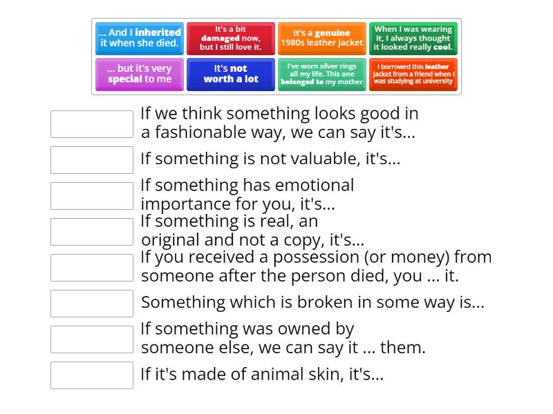 describing possessions - Match up