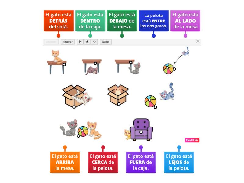 Preposiciones y adverbios de lugar - Labelled diagram