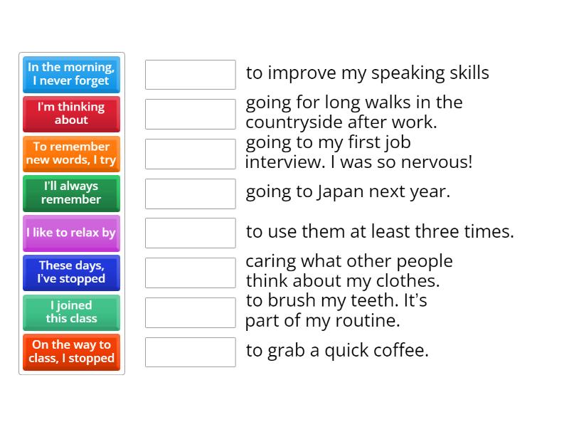 infinitive and -ing forms B2 - Match up
