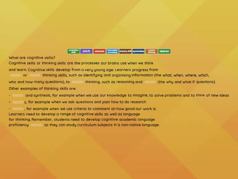 CLIL: Cognitive skills across the curriculum - Complete the sentence