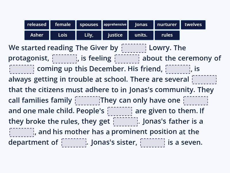 The Giver Chapter 1 Review - Complete the sentence