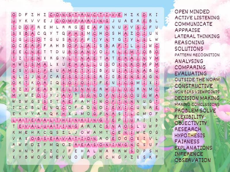 Critical thinking word search - associated words - Wordsearch
