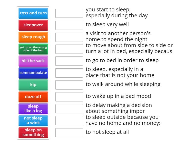 Sleep (meanings) +idioms - Match up