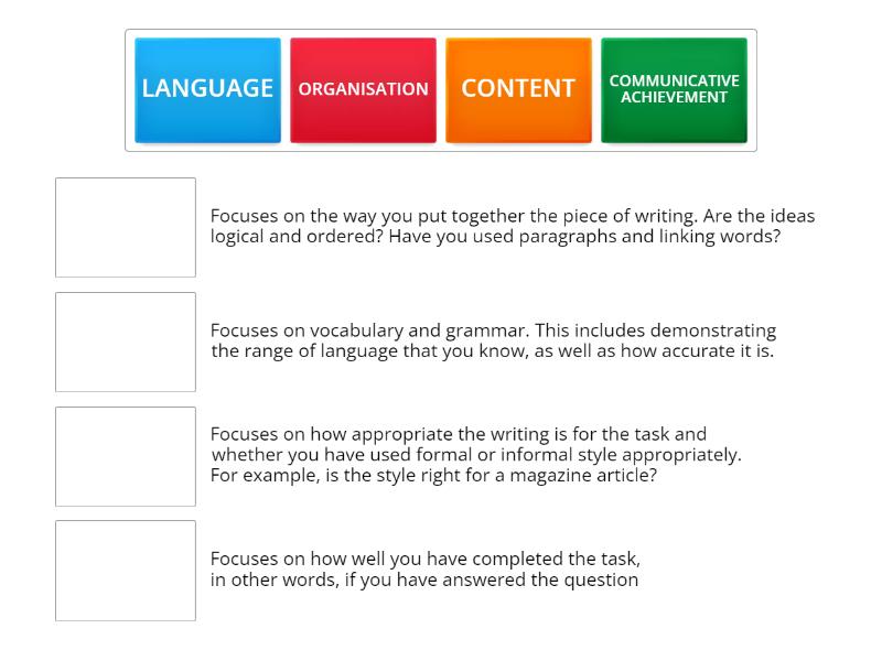 FCE Writing Criteria - Match up