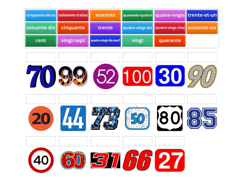 French numbers in tens to 100 - Match up