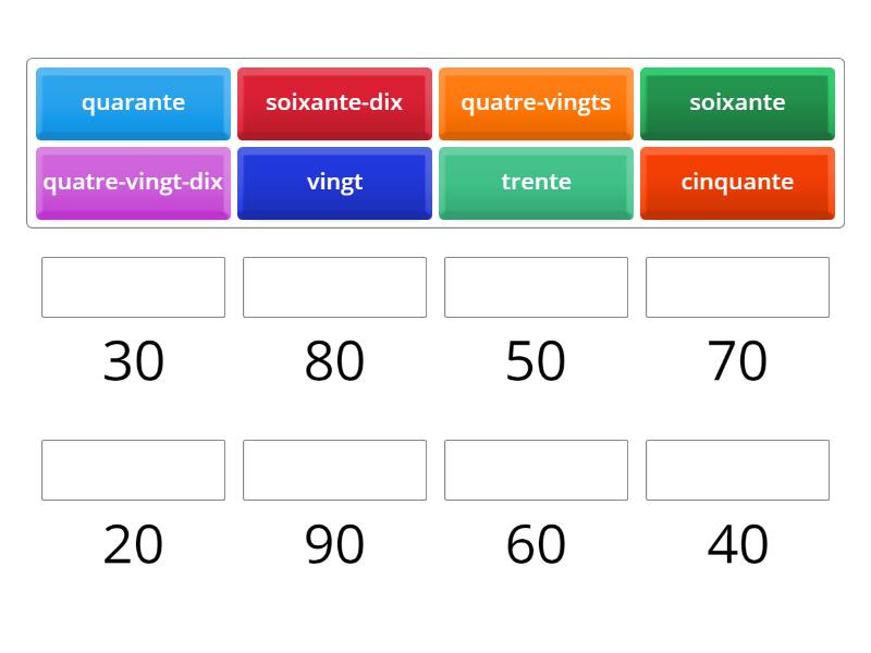 Y8 French numbers- tens - Match up