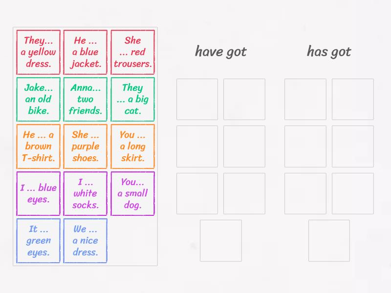 Have got/has got, sorting sentences - Group sort