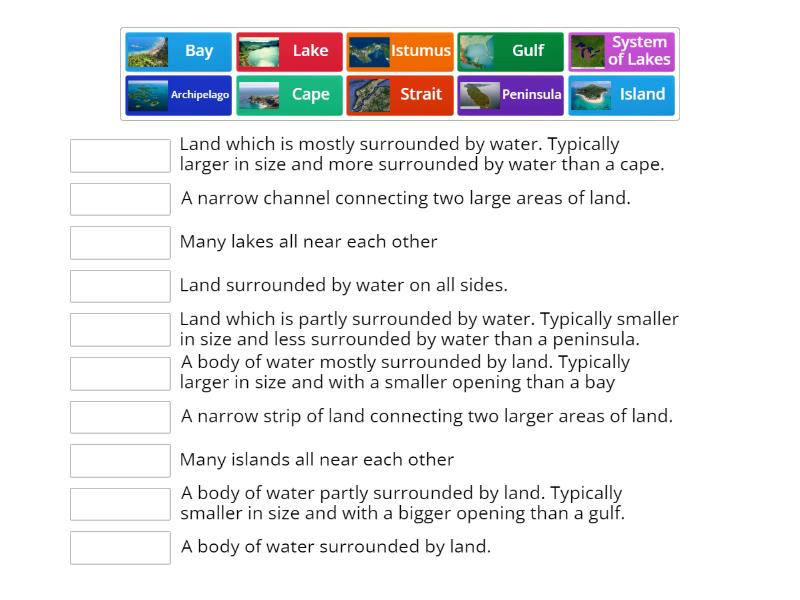 Land and Water Forms Vocabulary - Match up