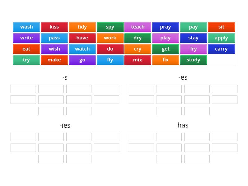 Present Simple endings 2 - Group sort