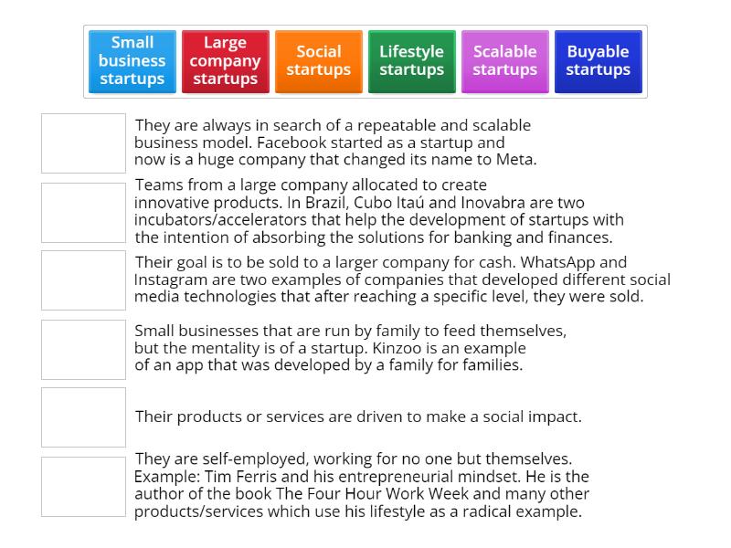 Types of Startups - Match up