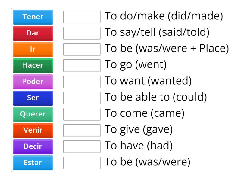 Preterite Irregular Verbs - Match up