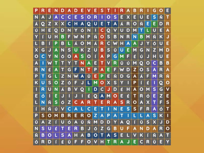 "La ropa" Sopa de letras - Wordsearch