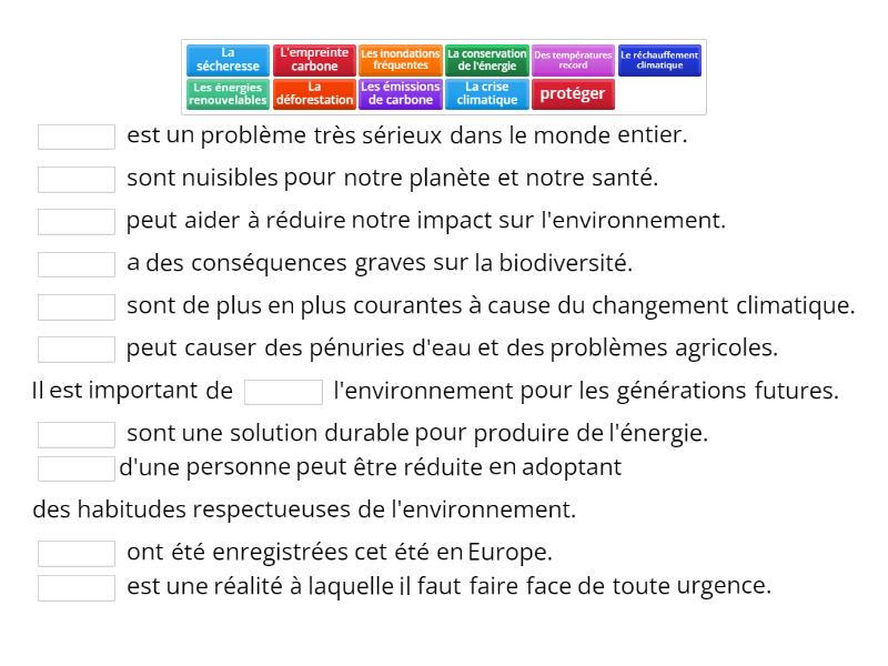 Kinga – le vocabulaire du climat – le 22 mai 2024 - Complete the sentence