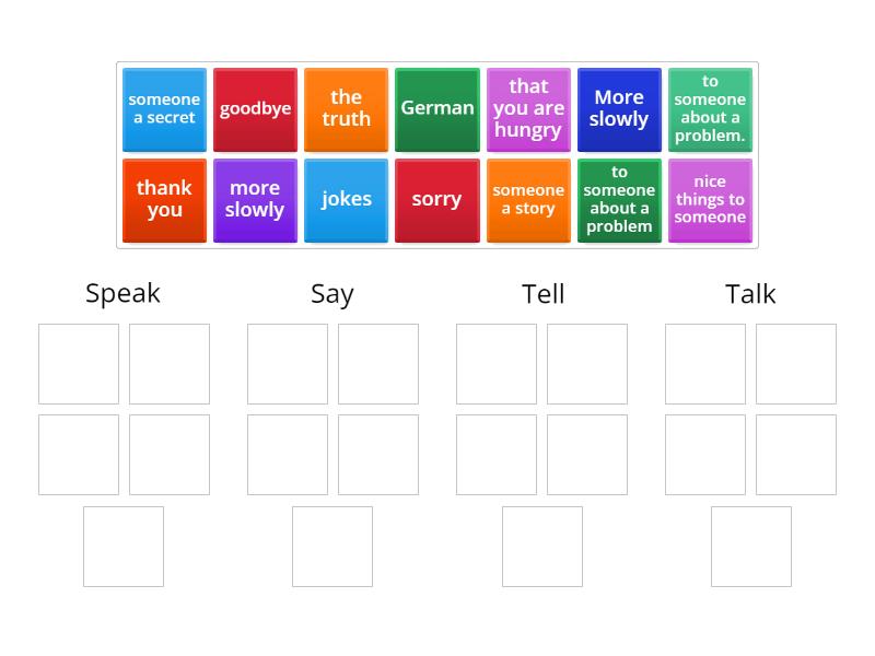 Uses of Vocabulary: say, tell, speak & talk. - Group sort