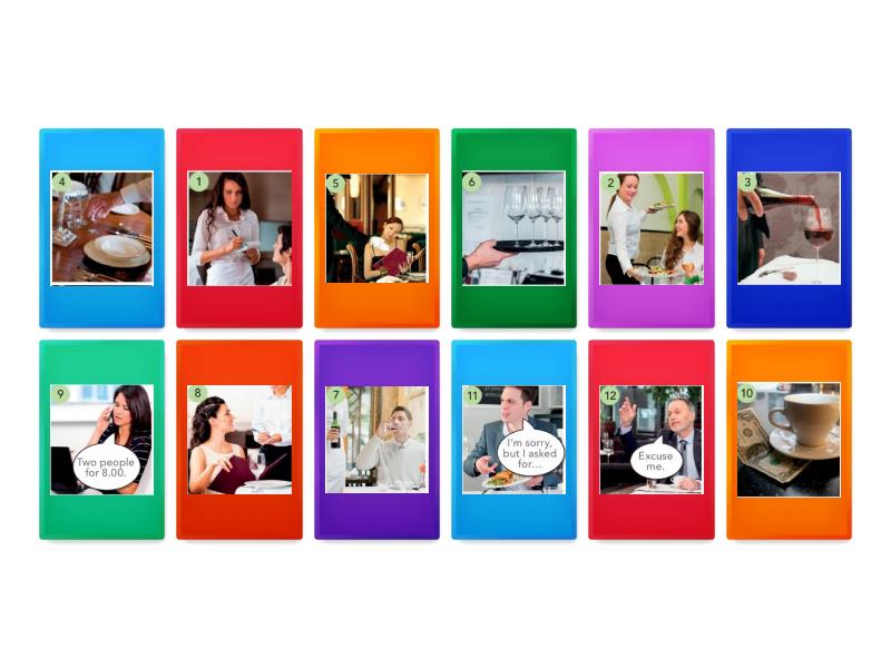 Restaurant verbs and verb phrases - Flip tiles