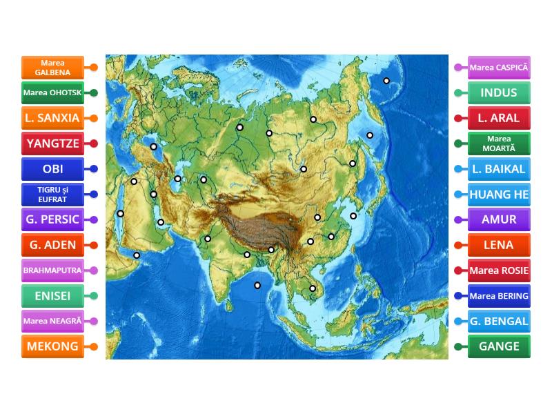 ASIA - mări, golfuri, fluvii, lacuri - Labelled diagram
