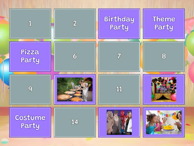Kinds of Party - Memory Game - Matching pairs