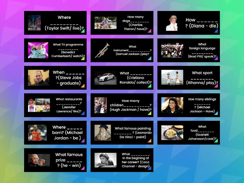 Speaking: Famous people Present Simple / Past simple - Flip tiles