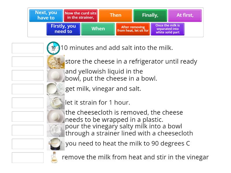 Describing a process of cheese making - Match up