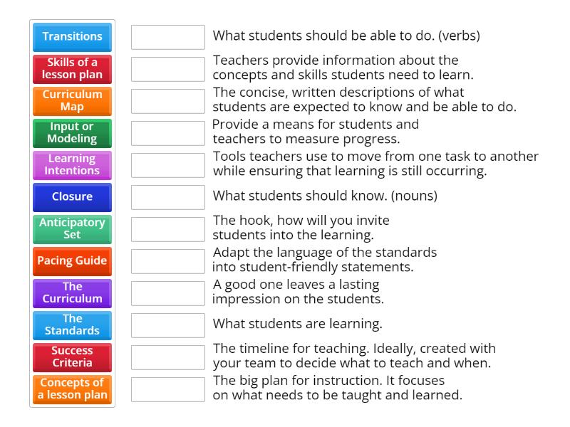 Lesson Planning - Match up