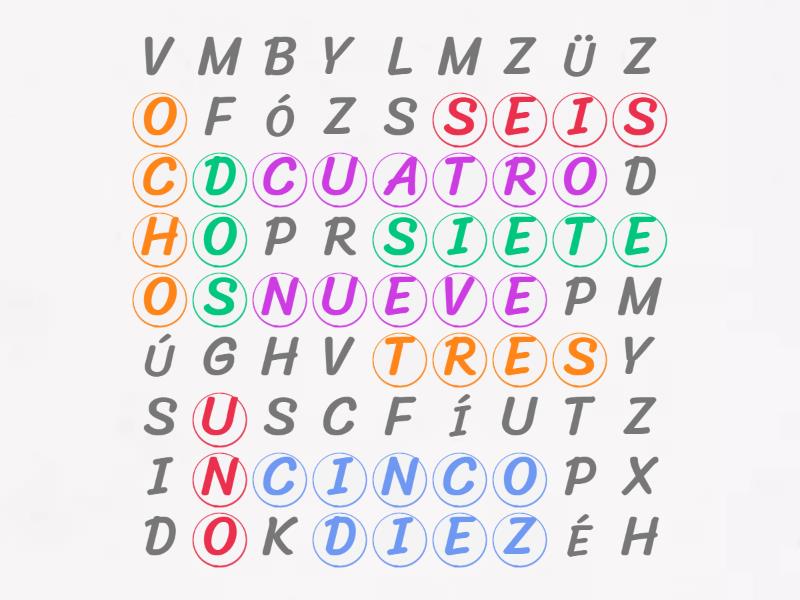 Sopa de letras de numeros - Wordsearch