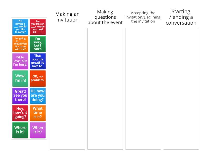 Talking about invitations - Categorize