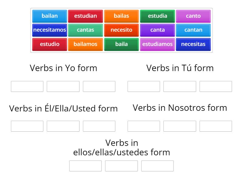 AR Verbs and Pronouns - Group sort