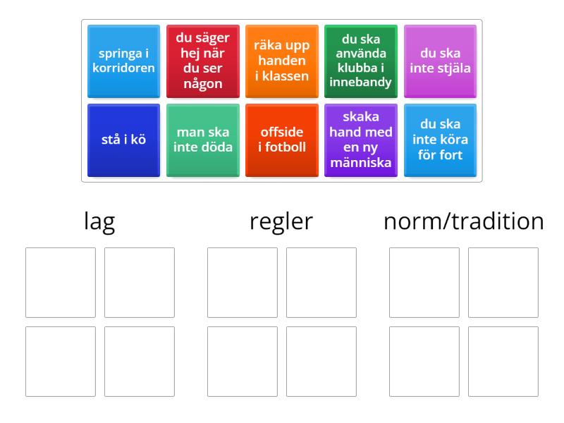 lag, regler, normer, tradtioner - Ordenar por grupo
