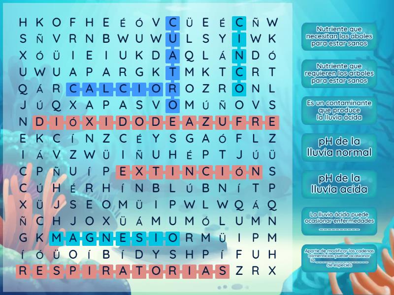 Lluvia ácida - Sopa de letras