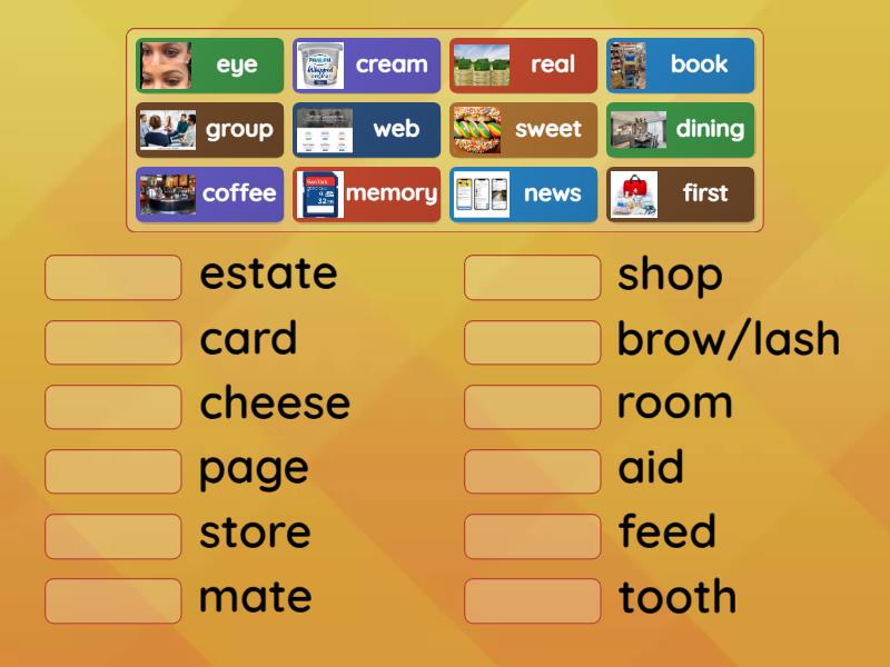 Compound nouns - match to make compound nouns - Match up