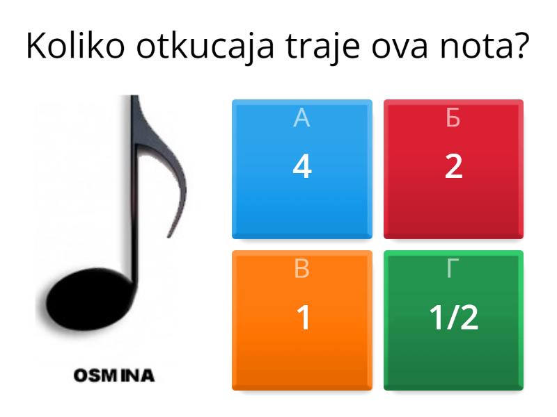 Muzičke note i pauze I razred - Cuestionario