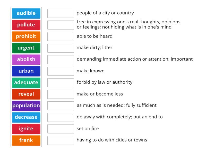 Lesson 12 vocabulary - Match up