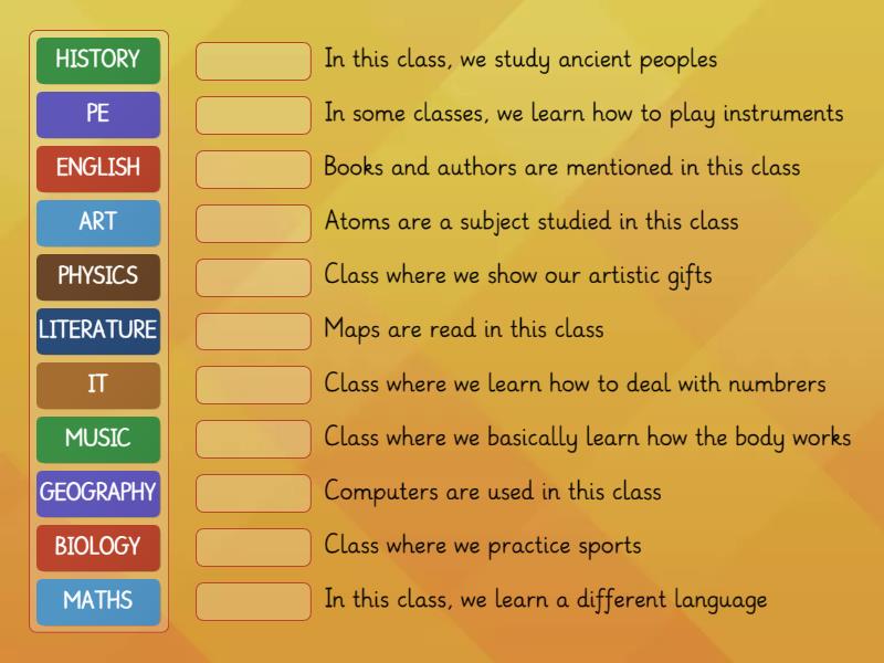 SCHOOL SUBJECTS - exercises - Match up