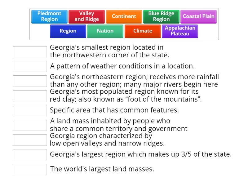 Georgia Studies Unit 1 Week of 8-12 - Match up