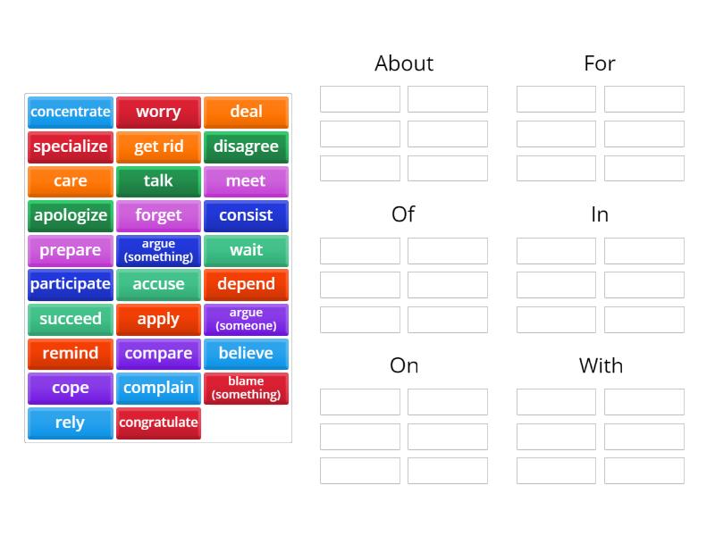 Verbs with prepositions - Group sort