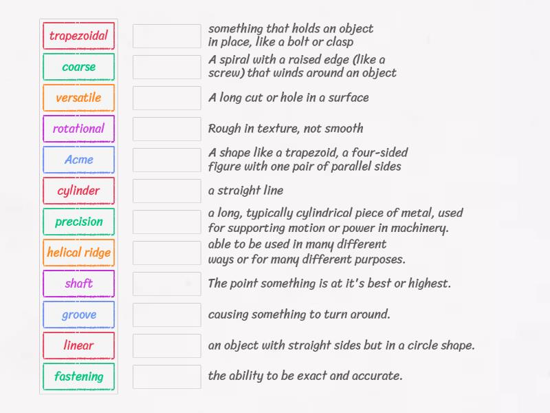 Screw Vocabulary - Match up