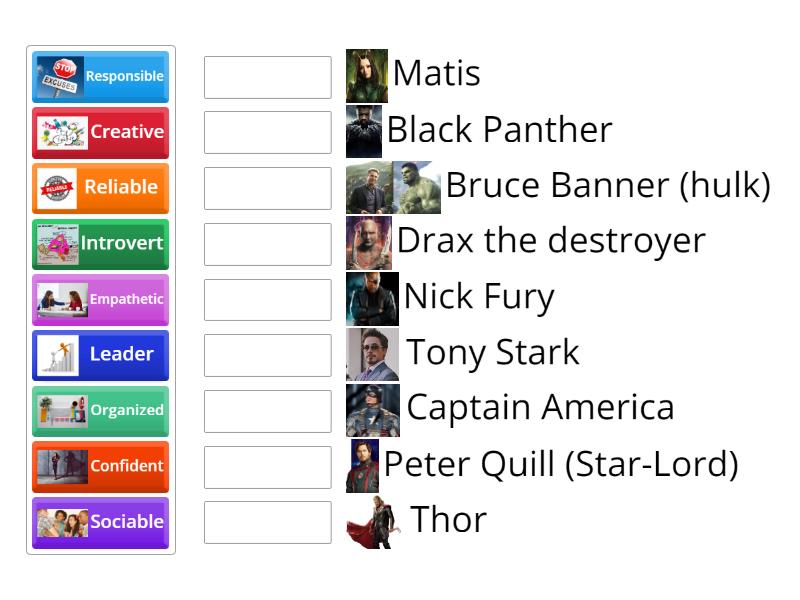 PERSONALITY TRAITS WITH MARVEL - Match up