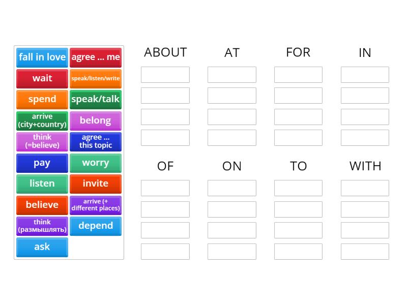 PRE-INTER 3B - VERBS WITH DEPENDENT PREPOSITIONS - Group sort