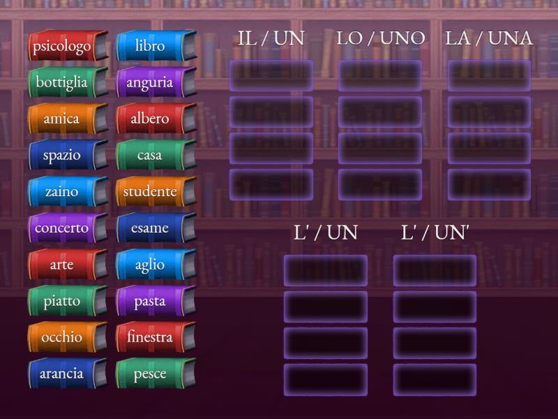 Gli articoli determinativi e indeterminativi singolari - Group sort