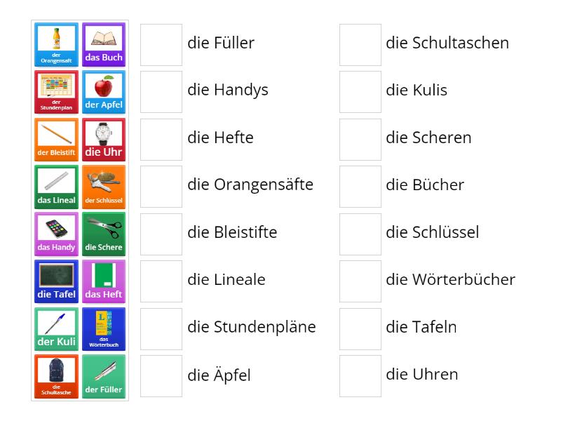 Schulsachen - Plural - Match up