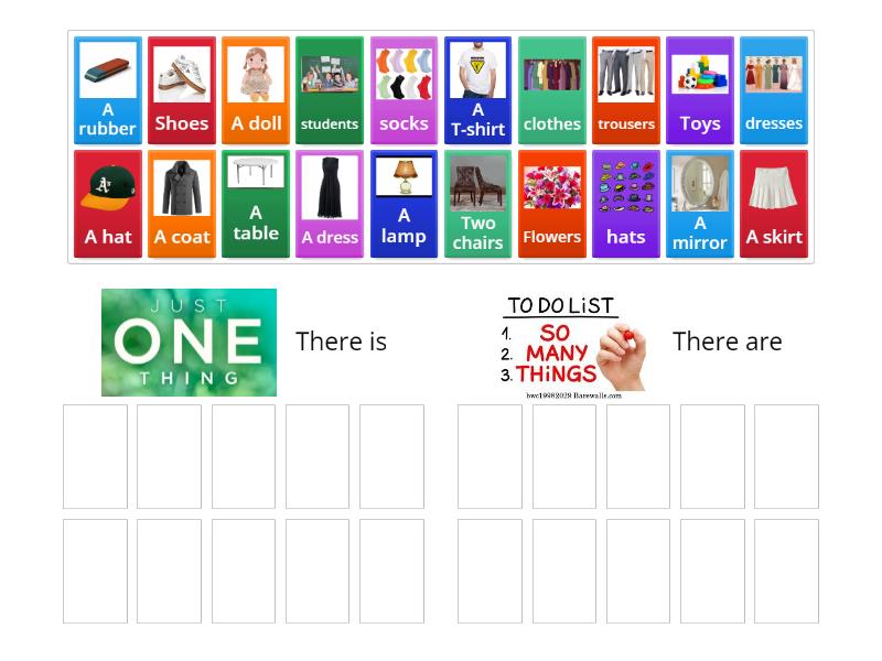 WW3. Unit 4. There is / there are (My clothes) - Group sort