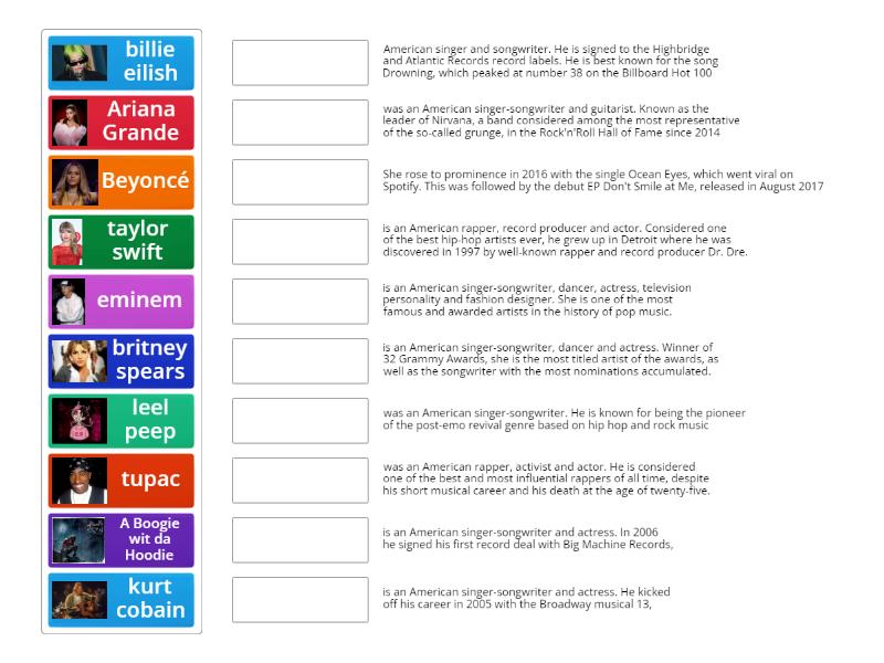 Famous singer - Match up
