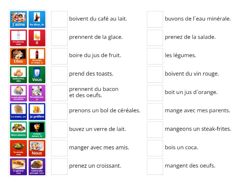 Verbes boire, manger et prendre - Associação
