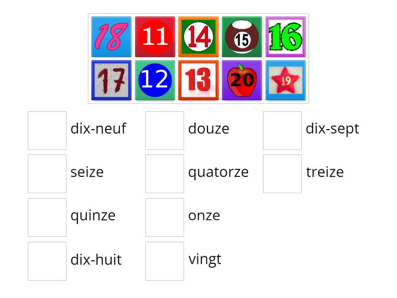Retention Quiz French Numbers 11-20 - Match up