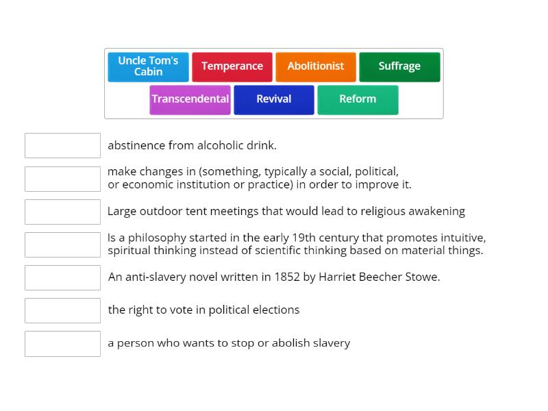 Reform U.S. History - Match up