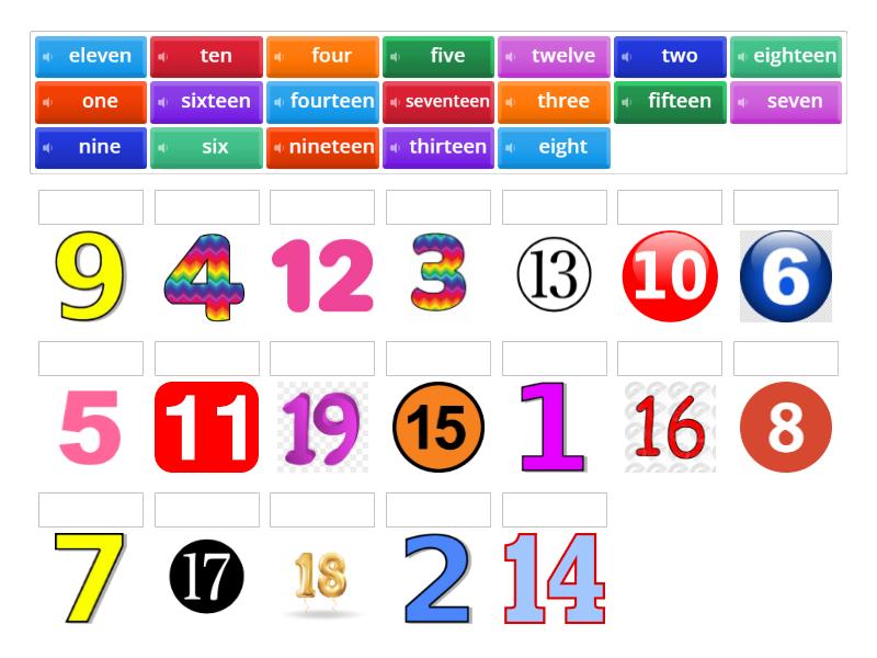 numbers 1-19 - Match up