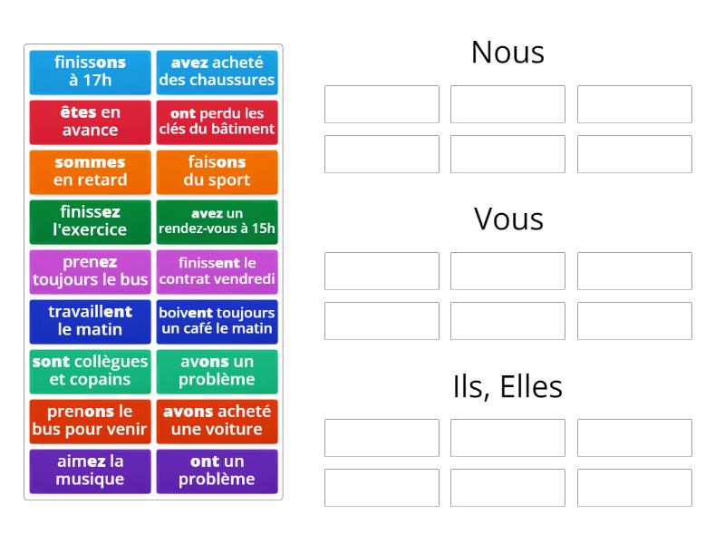 Les verbes avec Nous, Vous, Ils, Elles - Group sort