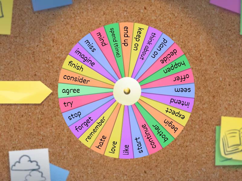 Make sentences with these verbs followed by other verbs - Spin the wheel