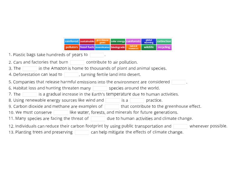 Environment - Complete the sentence