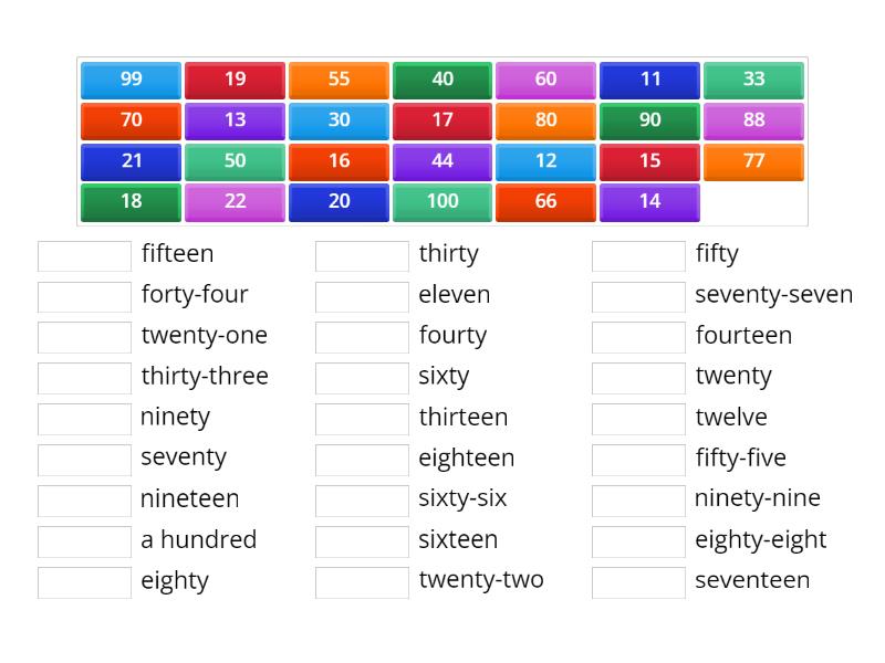 Spelling numbers 100 - Match up